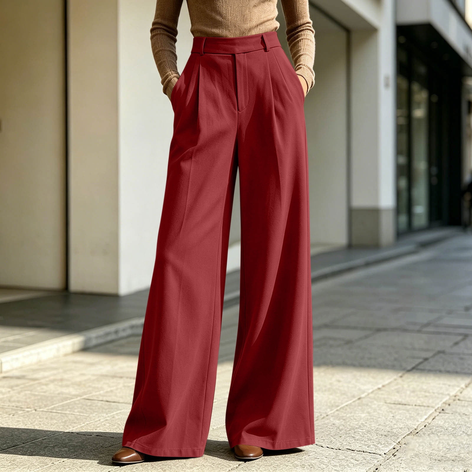 ClodeEU Women's High Waist Elastic Waist Dress Pants with Pockets ...