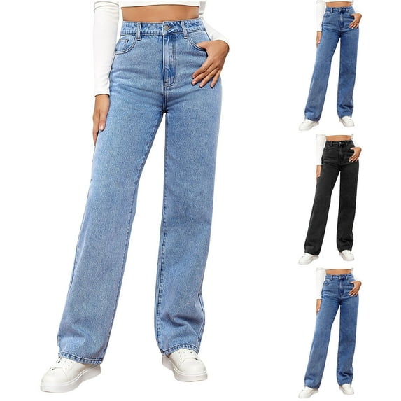 ClodeEU Women's High Waist Straight Leg Jeans ,Strechy Baggy Loose ...