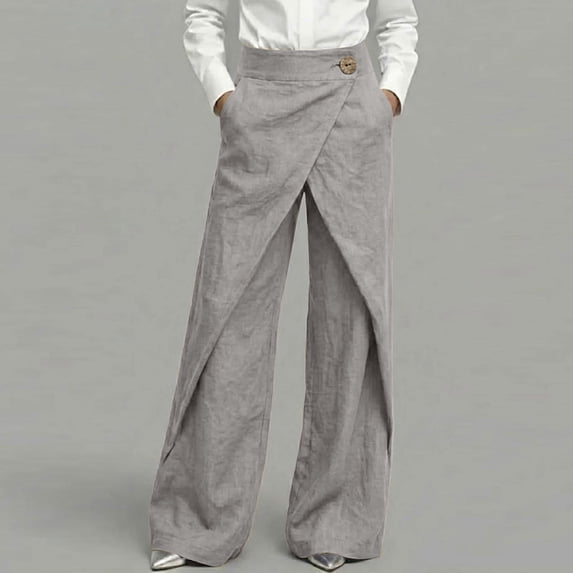 ClodeEU Women's High Waist Wide Leg Linen Blend Pants,Solid Color ...