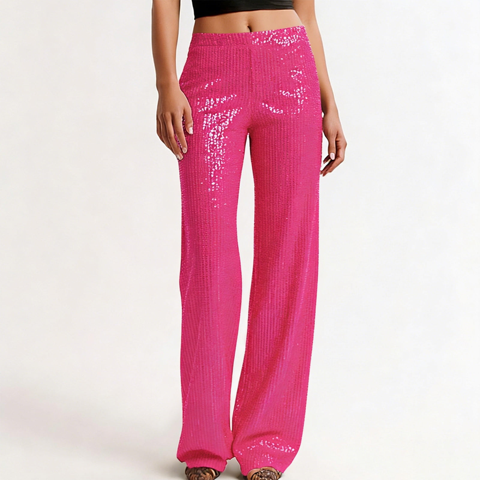 ClodeEU Women's High Waisted Bell Bottoms with Sequin ,Elastic Waist ...