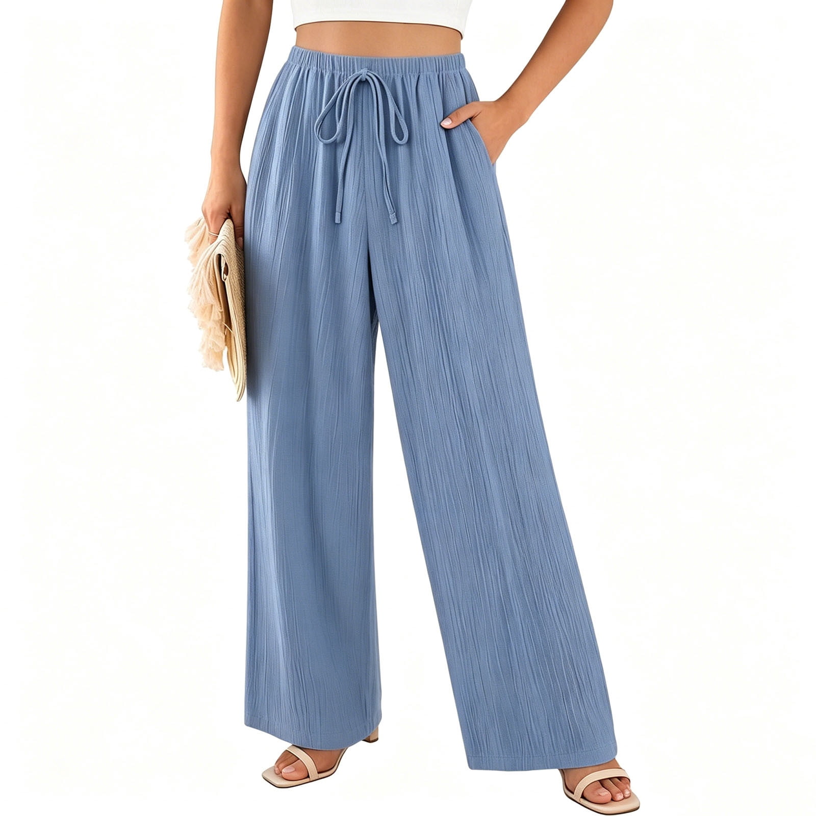 ClodeEU Women's High Waisted Drawstring Wide Leg Pant,Casual ...