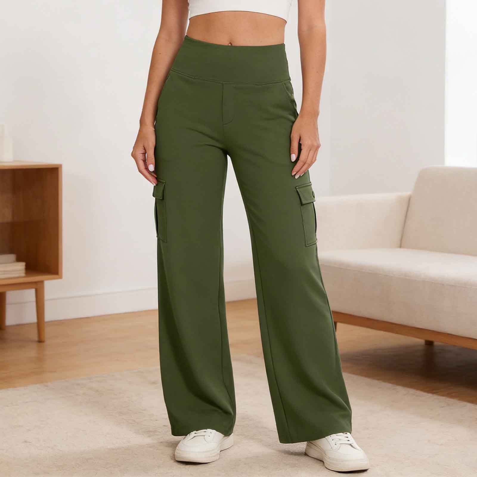 ClodeEU Women's High Waisted Stretch Cargo Pants ,Casual Solid Color ...