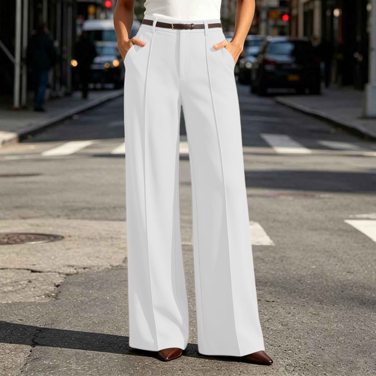 ClodeEU Women's High Waisted Wide Leg Dress Pants,Casual Solid Color ...