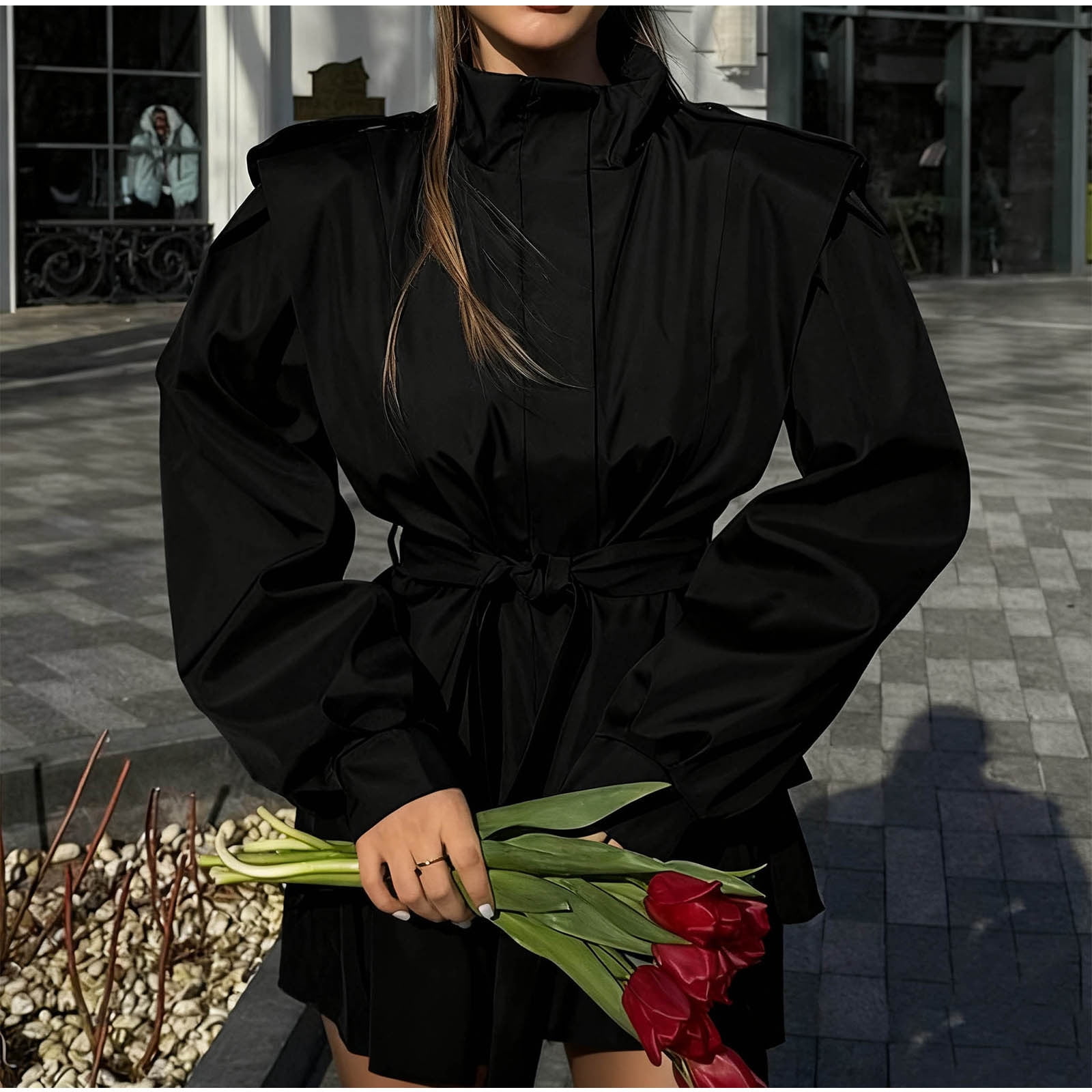 ClodeEU Women's Lapel Trench Coat With Belted Waist ,Fall Loose Fit ...