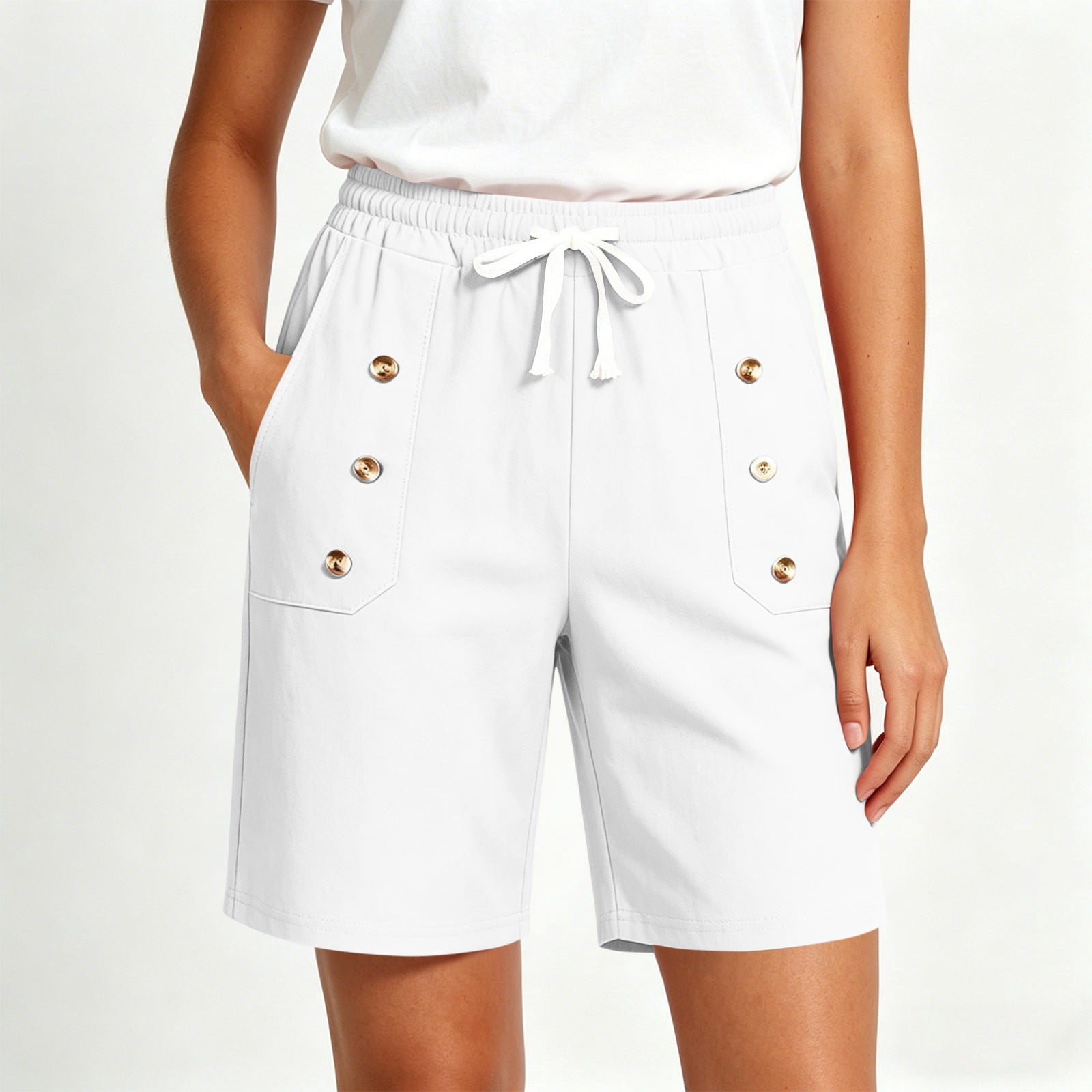 ClodeEU Women's Linen Drawstring Elastic Waist Wide Leg Cargo Shorts ...