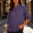 ClodeEU Women's Linen V Neck 3/4 Sleeve Shirt Top ,Solid Color Casual ...