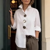ClodeEU Women's Long Sleeve Big Buttons Blouse,Casual Solid Color Shirt ...