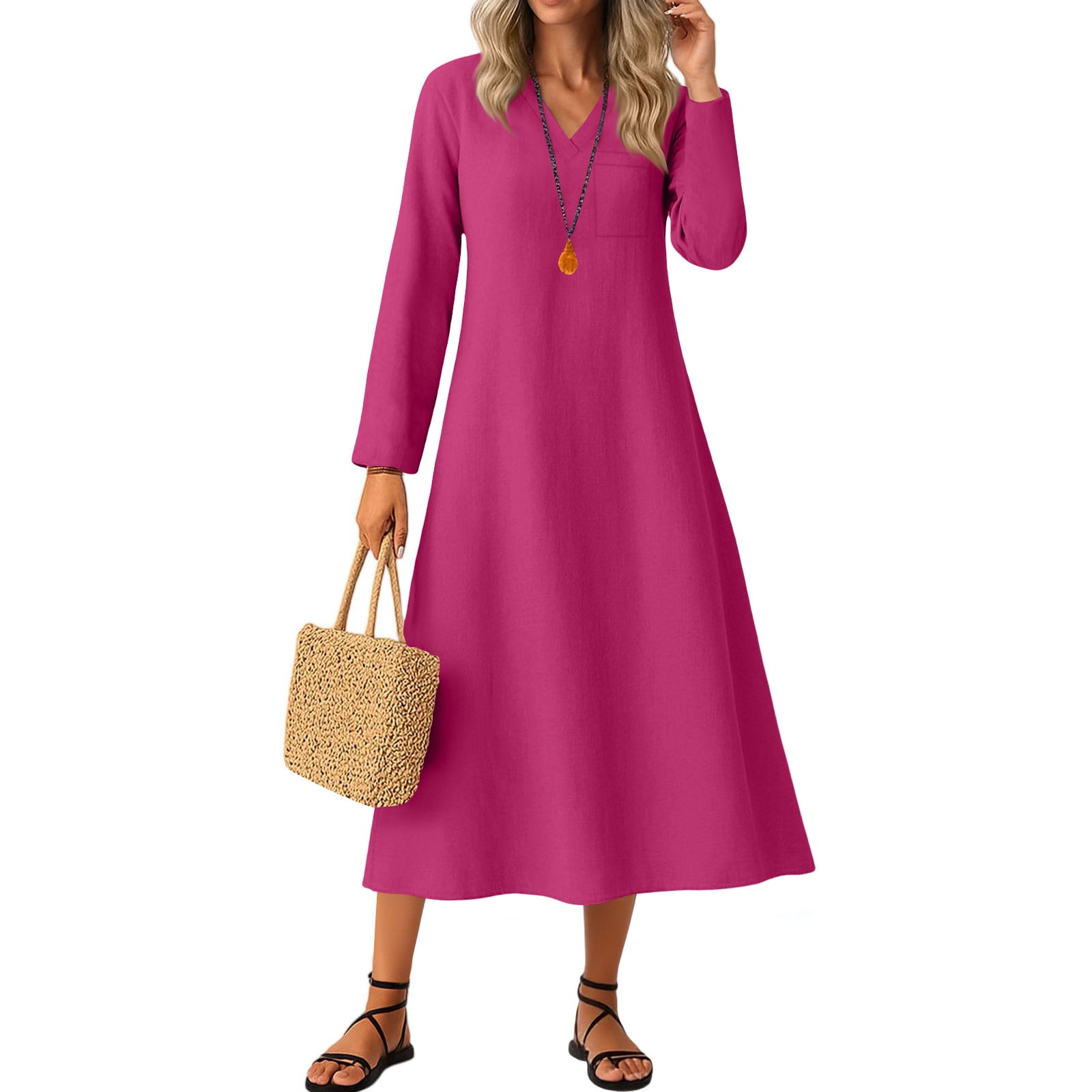 ClodeEU Women's Long Sleeve Dress , Casual V Neck Long Dress with ...