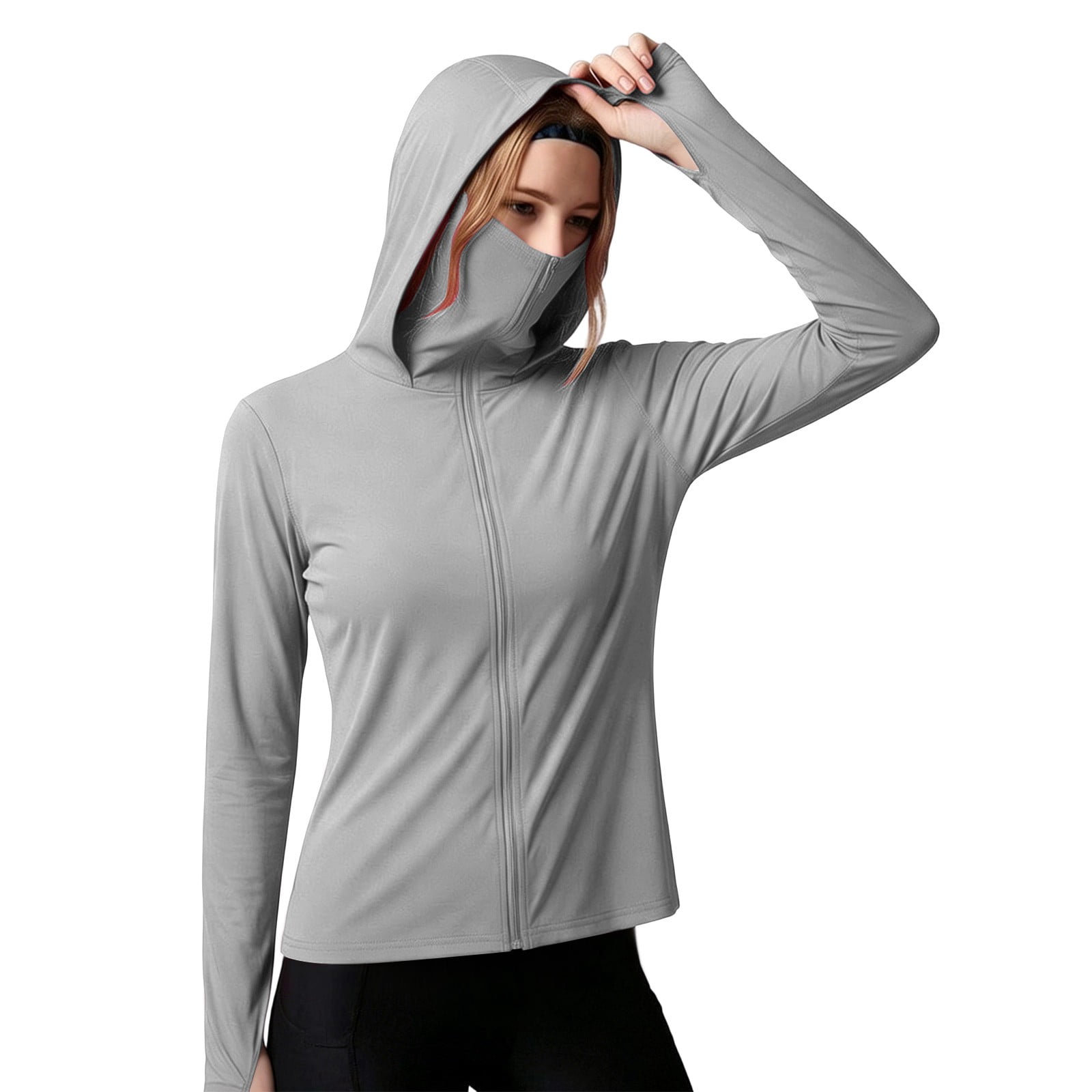 ClodeEU Women's Long Sleeve Zip Up Sun Protection Hoodie Jacket with ...