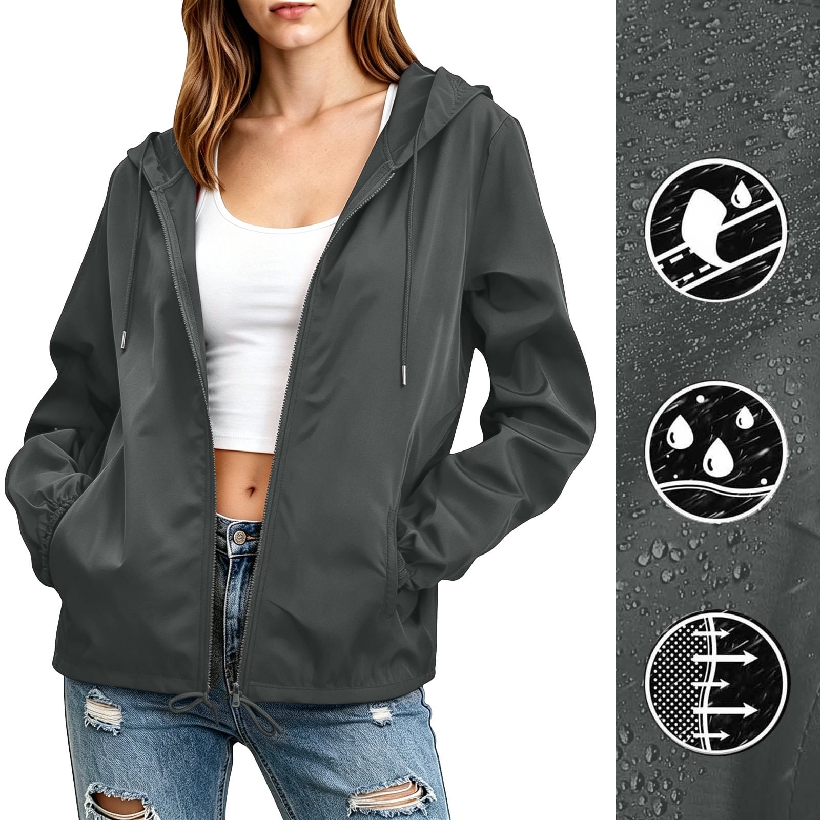 ClodeEU Women's Long Sleeve Zip Water Resistant Hiking Hood Jacket ...