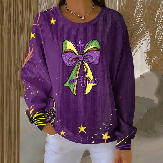 ClodeEU Women's Mardi Gras Bow Print Carnival Sweatshirt,Casual ...