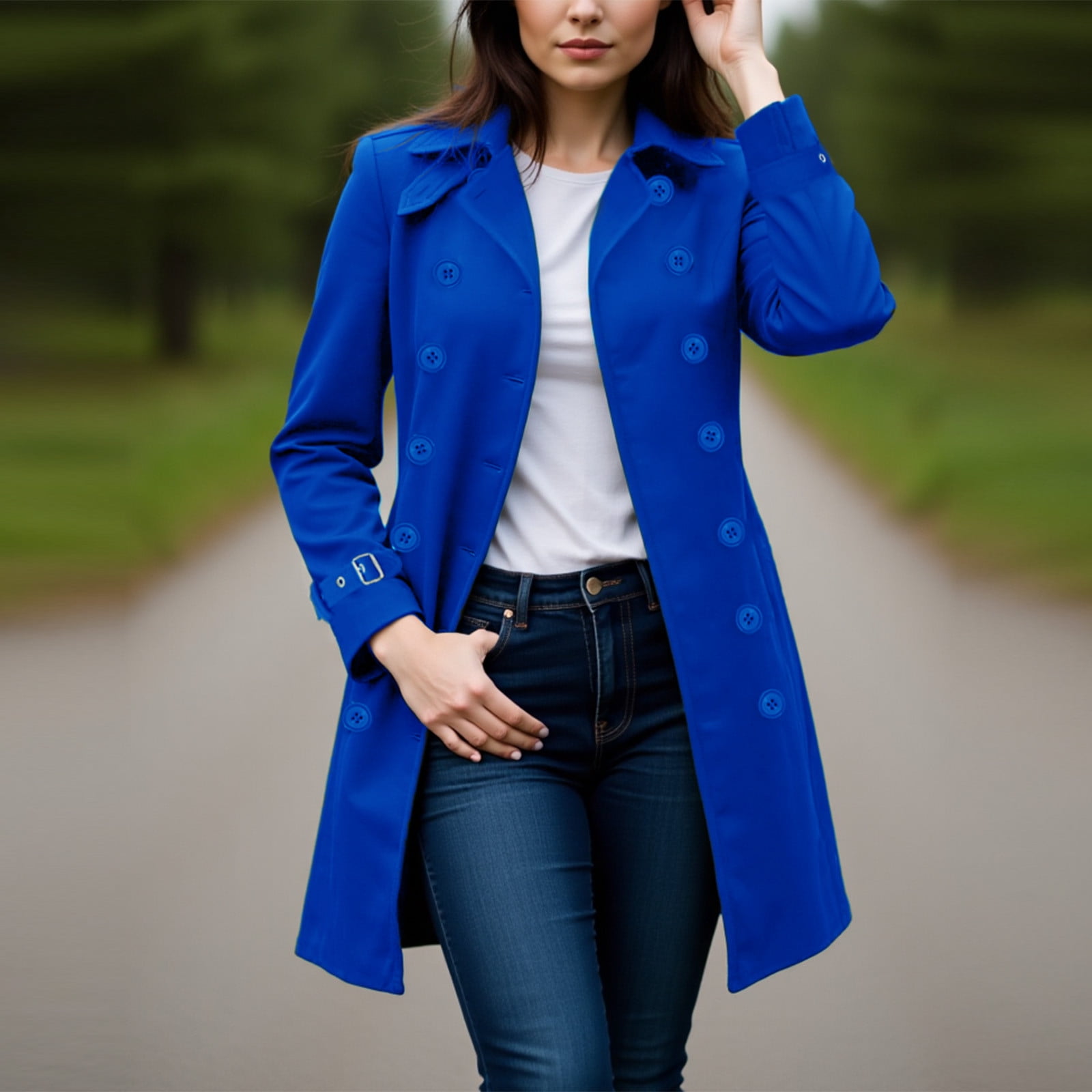 ClodeEU Women's Mid Length Trench Coat With Lapel Collar ,Double ...