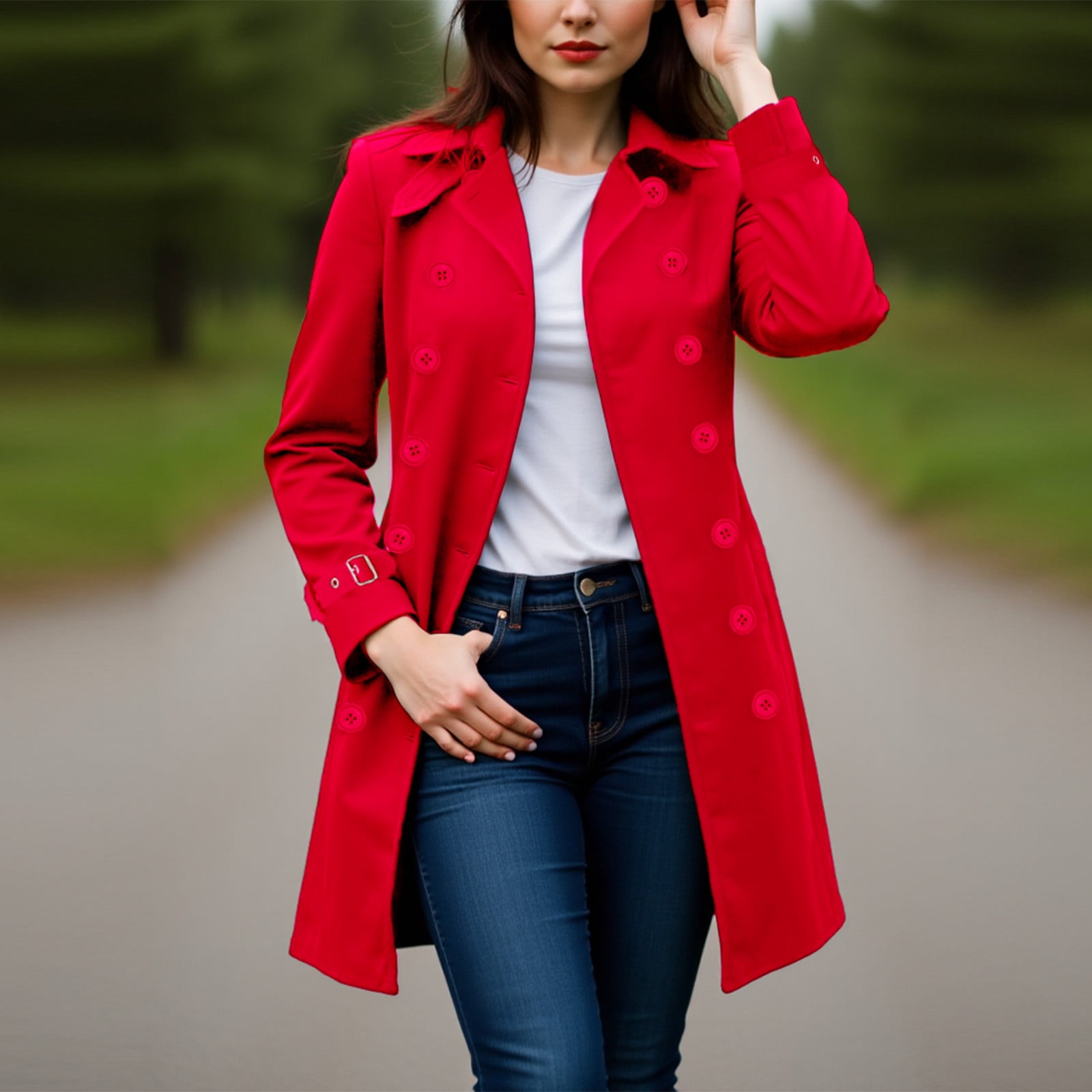 ClodeEU Women's Mid Length Trench Coat With Lapel Collar ,Double ...