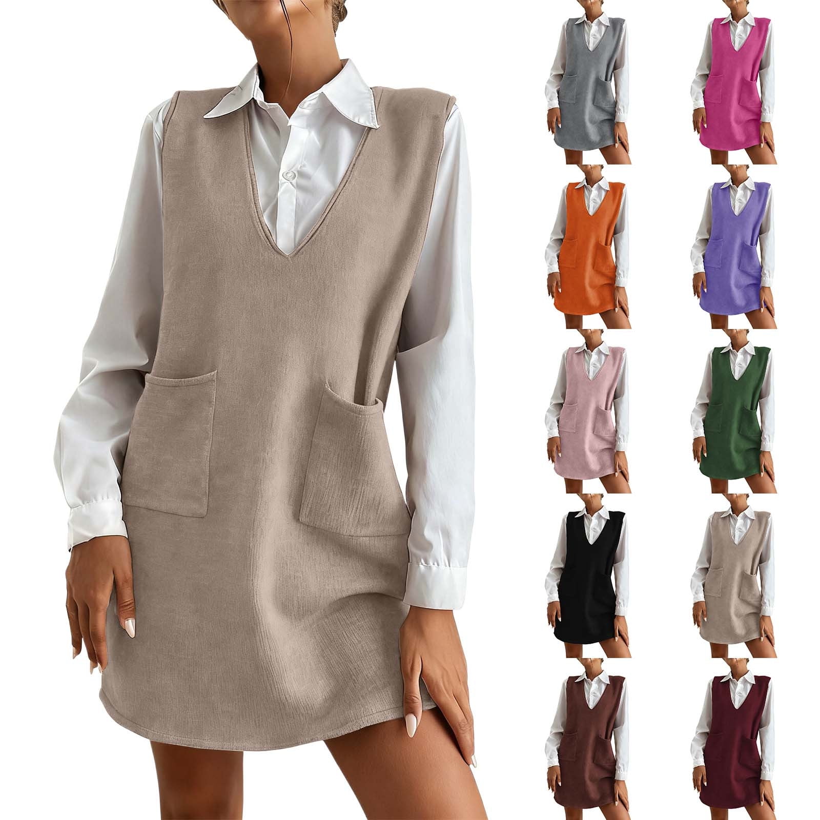 ClodeEU Women's Mid Long Knit Vest Dress ,V-Neck Sleeveless Cute Dress ...