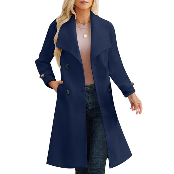 ClodeEU Women's Notched Lapel Double Breasted Wool Blend Coat,Self Tie ...