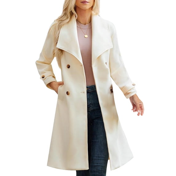ClodeEU Women's Notched Lapel Double Breasted Wool Blend Coat,Self Tie ...