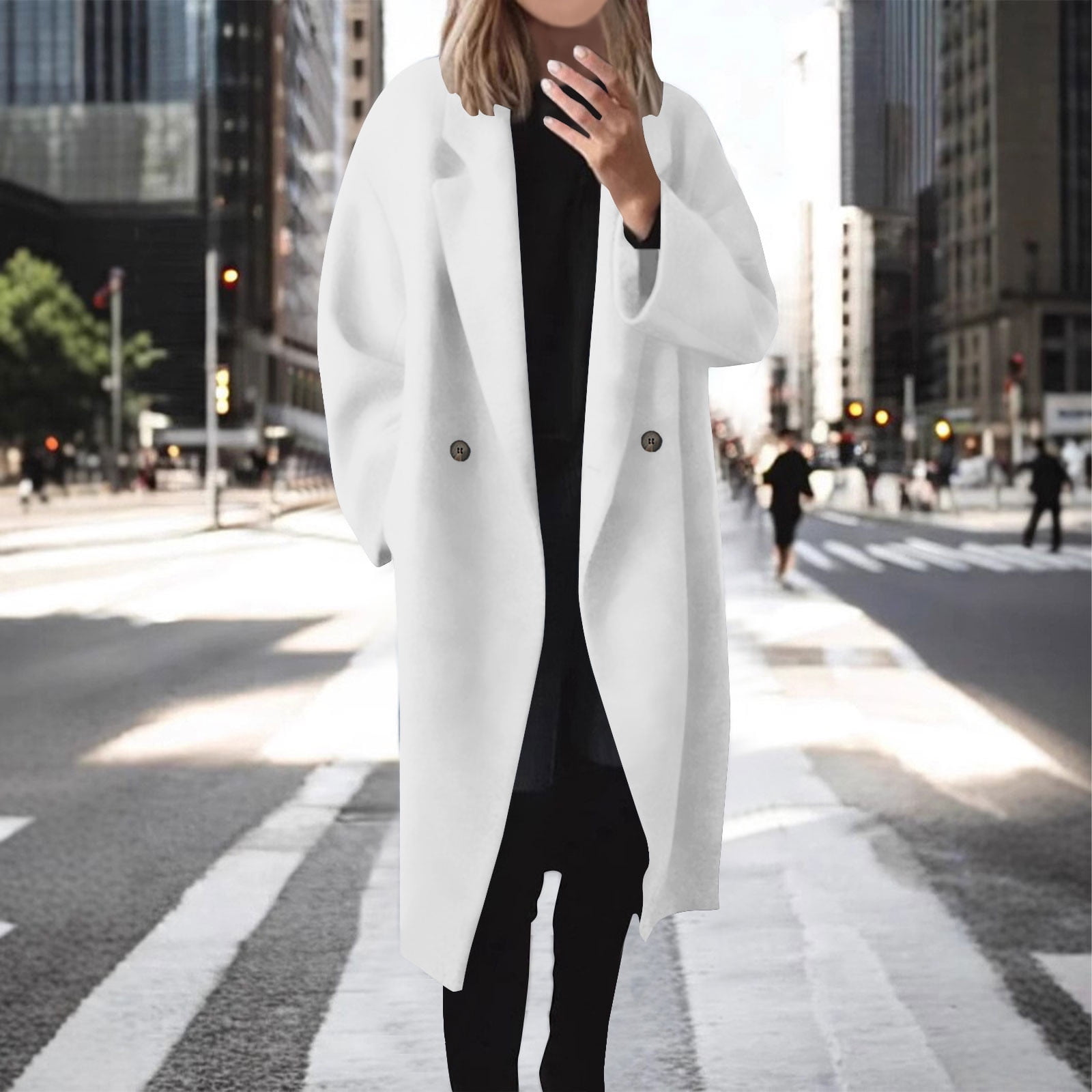 ClodeEU Women's Notched Lapel Single Breasted Trench Coat , Wool Blend ...
