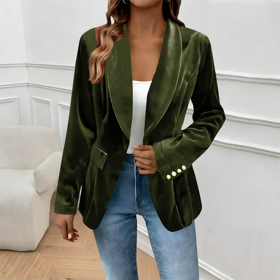 ClodeEU Women's Notched Lapel Velvet Blazer Suit Jacket,Long Sleeve ...