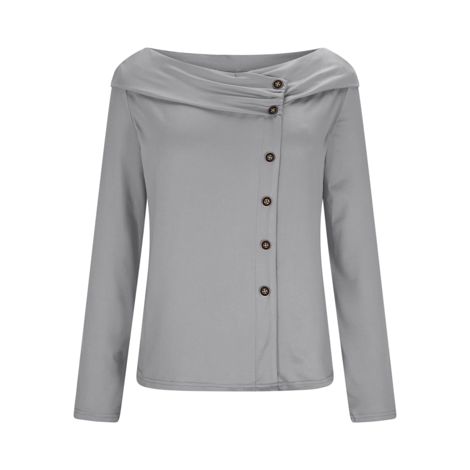 ClodeEU Women's Off Shoulder Button Pullover, Long Sleeve Trendy Slim ...