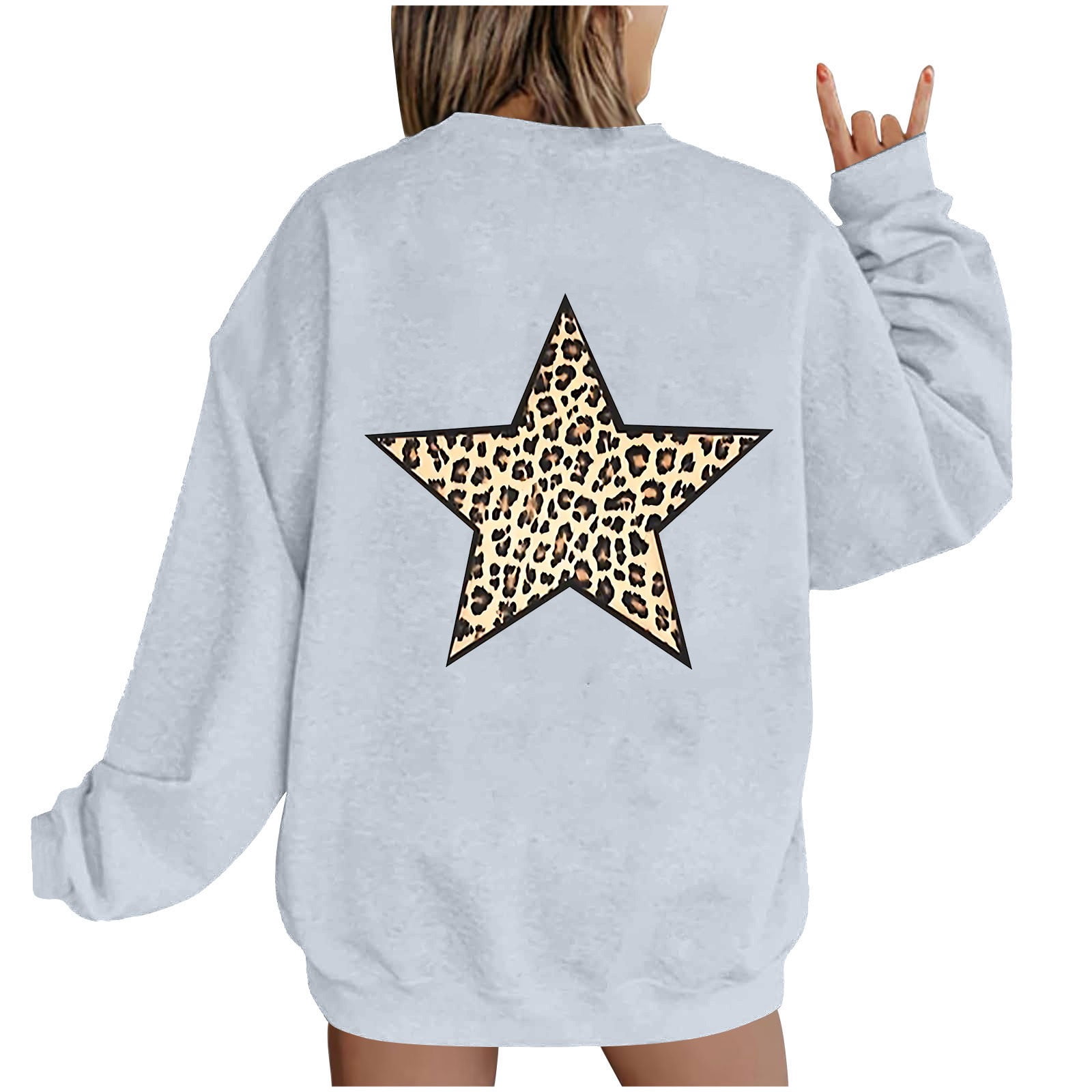 ClodeEU Women's Oversized Leopard and Star Back Print Sweatshirt ...