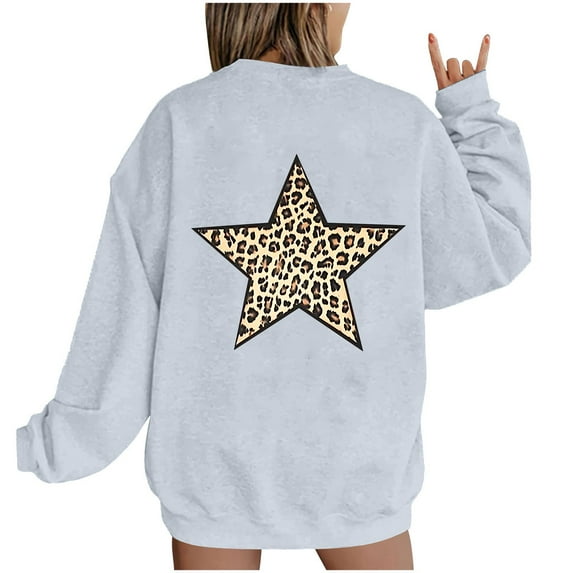 ClodeEU Women's Oversized Leopard and Star Back Print Sweatshirt ...
