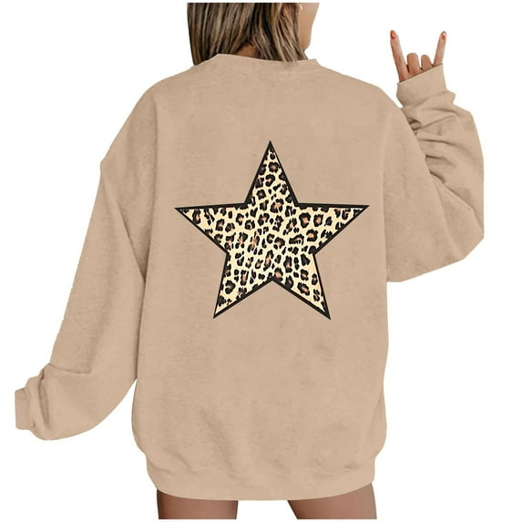 ClodeEU Women's Oversized Leopard and Star Back Print Sweatshirt ...
