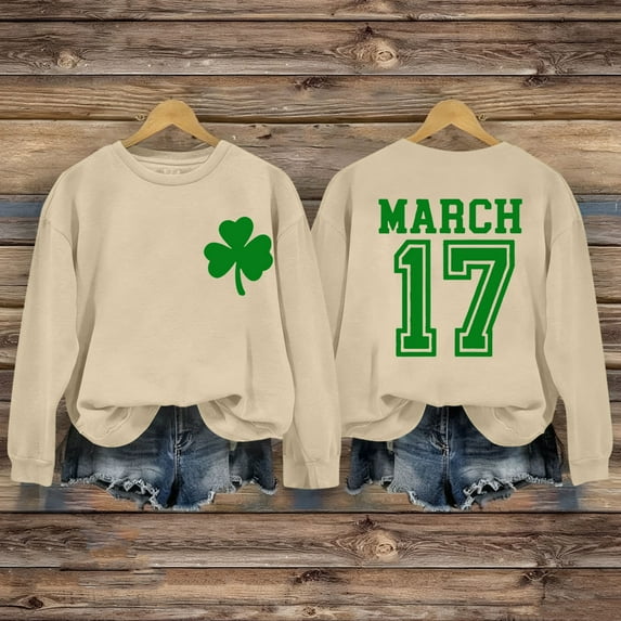 ClodeEU Women's Patrick's Shamrock Irish Print Sweatshirt ,Long Sleeve ...