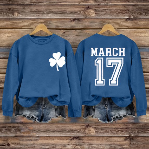ClodeEU Women's Patrick's Shamrock Irish Print Sweatshirt ,Long Sleeve ...