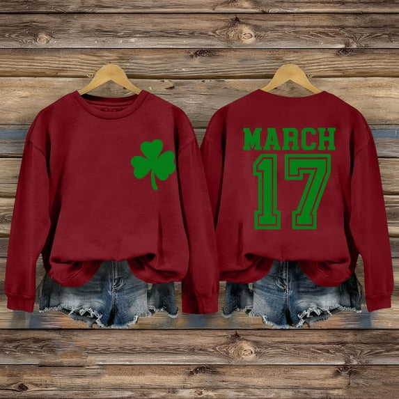 ClodeEU Women's Patrick's Shamrock Irish Print Sweatshirt ,Long Sleeve ...