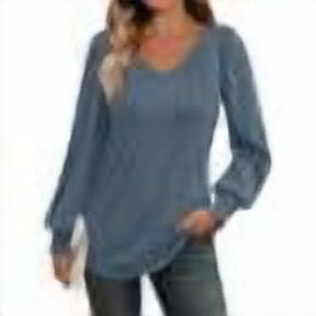 ClodeEU Women's Pleated V Neck T Shirts ,Puff Long Sleeve Tops ,Casual ...