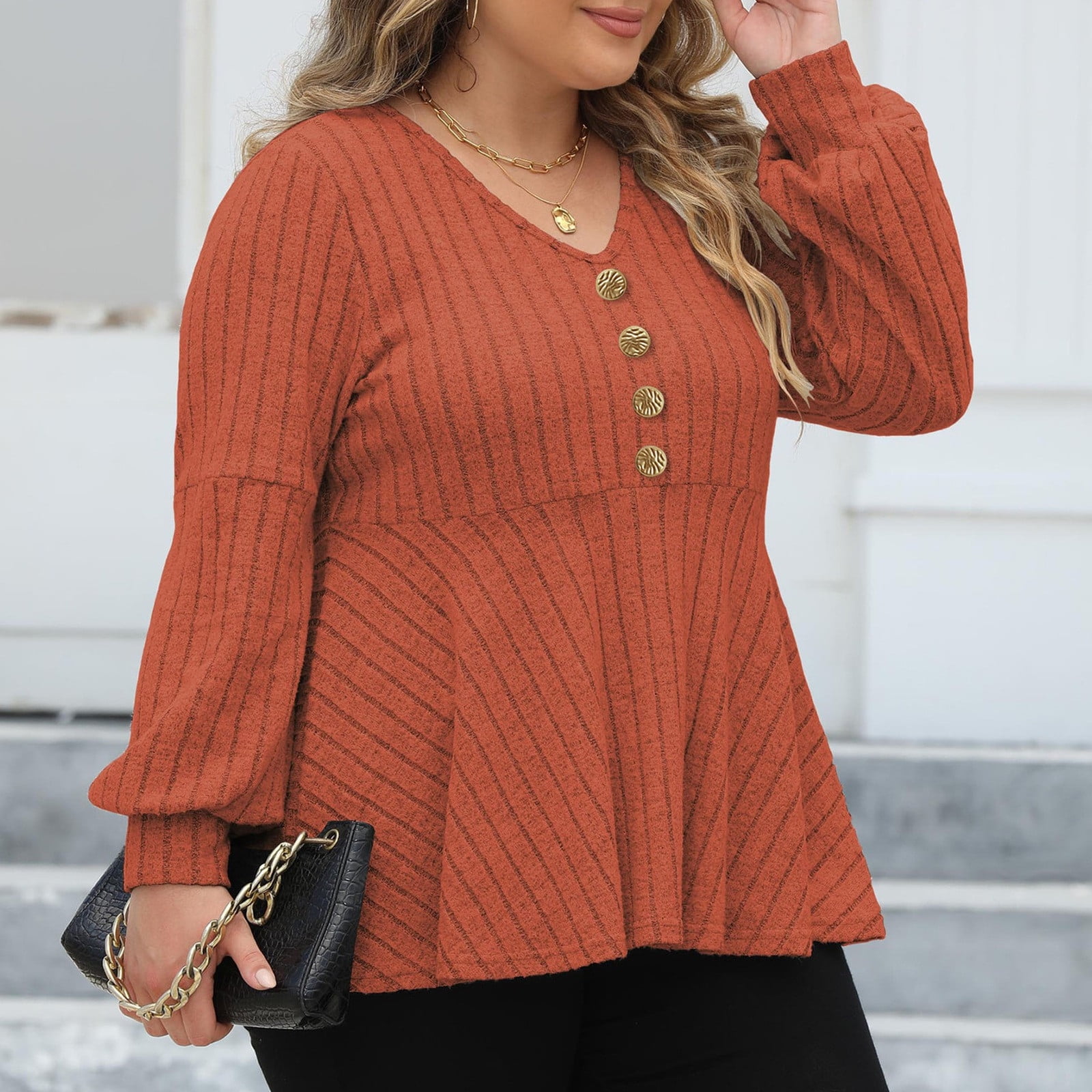 ClodeEU Women's Plus Size Henley Shirts ,Long Sleeve V Neck Tunic Tops ...