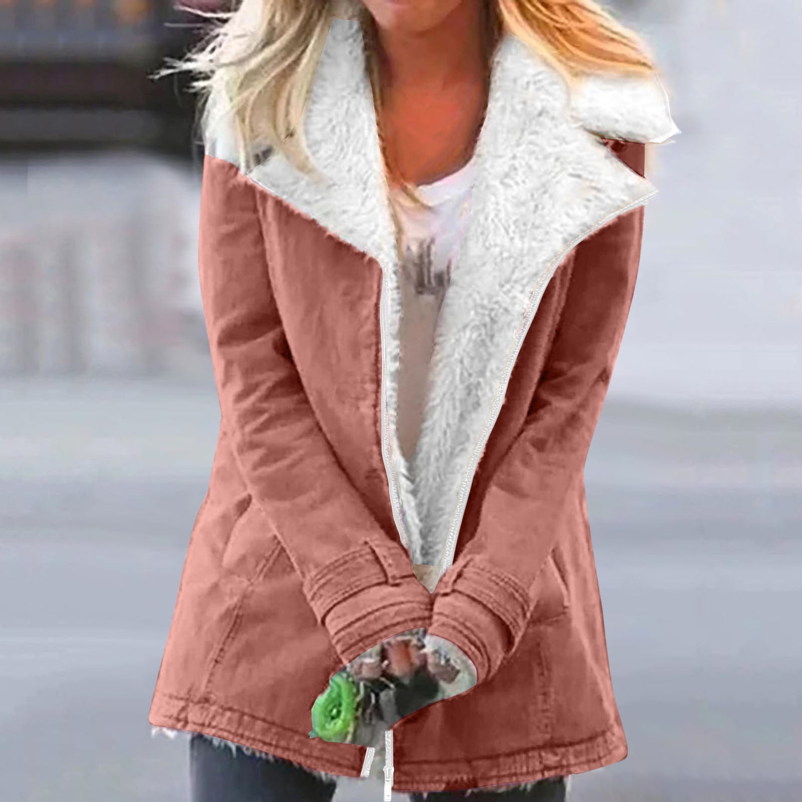 ClodeEU Women's Plush Lined Coat With Pockets,Notched Lapel Blended ...