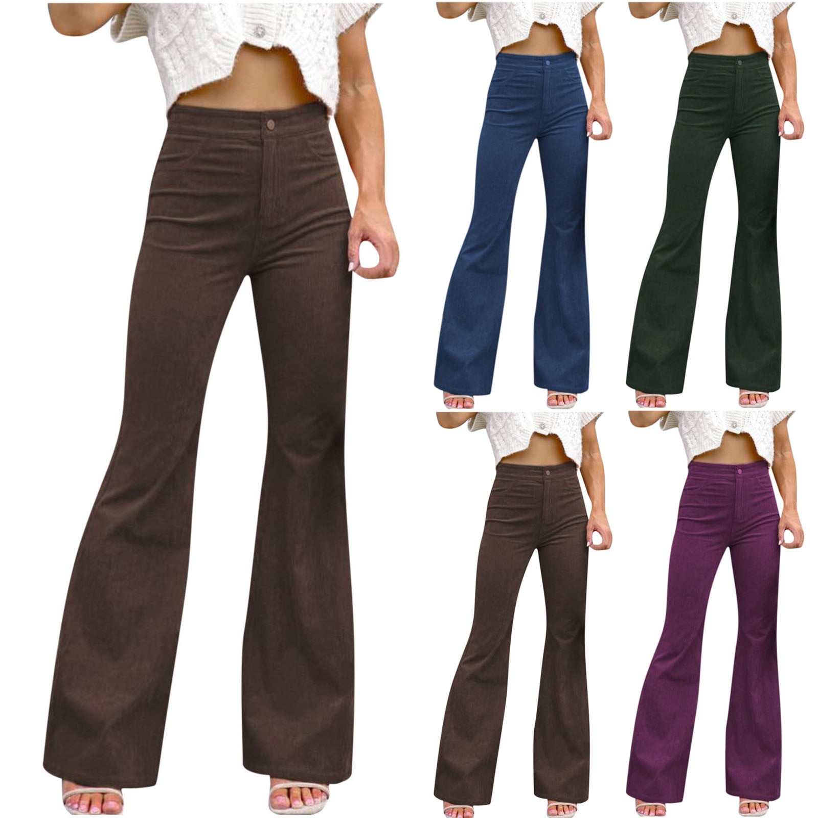 ClodeEU Women's Retro Flare Pants with Pockets ,Solid Color Wide Leg ...