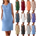 ClodeEU Women's Round Neck Half Button Sleeveless Mini Dress with ...