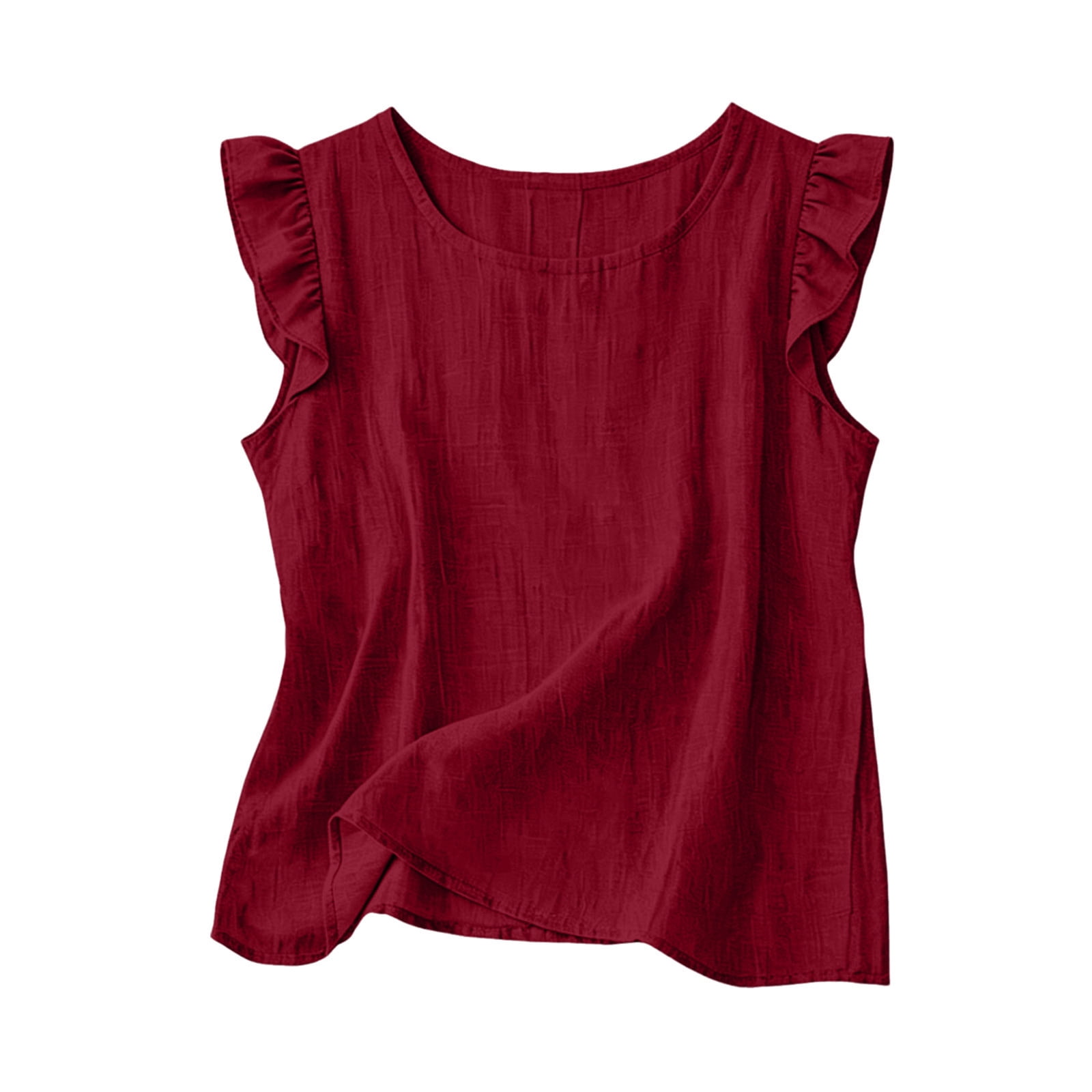ClodeEU Women's Round Neck Ruffle Cap Sleeve Tank Top,Solid Color ...