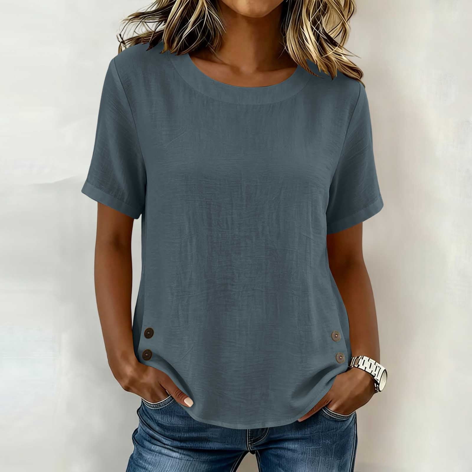ClodeEU Women's Round Neck Short Sleeve T-Shirt,Casual Loose Fit Solid ...