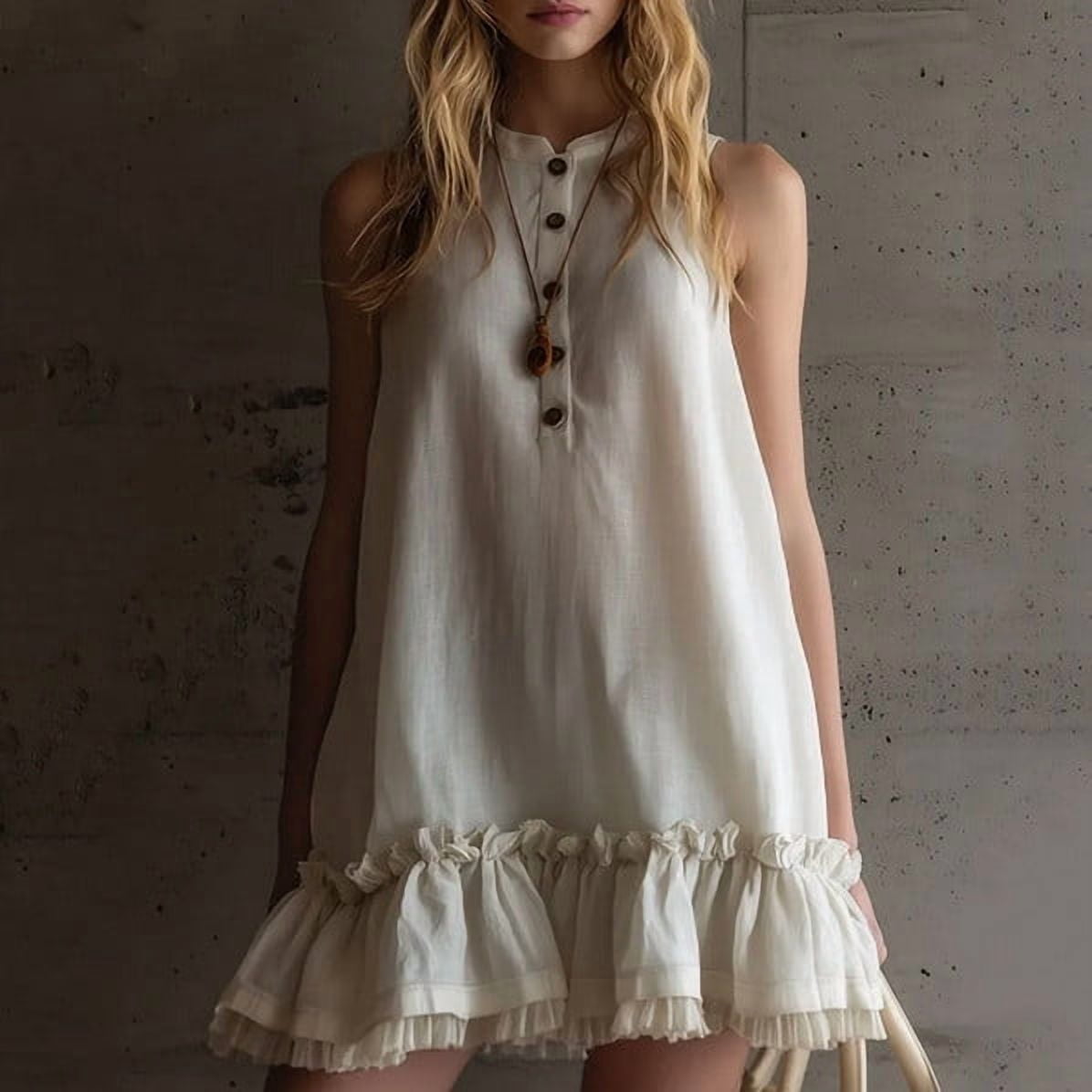 ClodeEU Women's Round Neck Sleeveless Button Front Mini Dress, Flowy ...