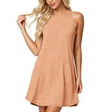 ClodeEU Women's Round Neck Sleeveless Striped Mini Dress,Casual Flowy ...