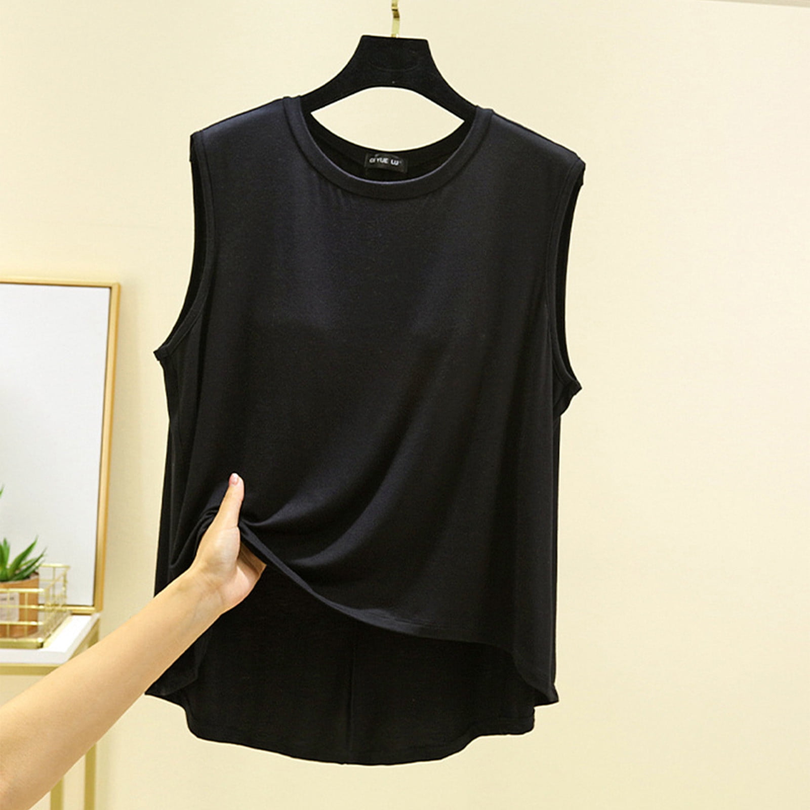 ClodeEU Women's Round Neck Sleeveless Tank Top with Built in Pads ...