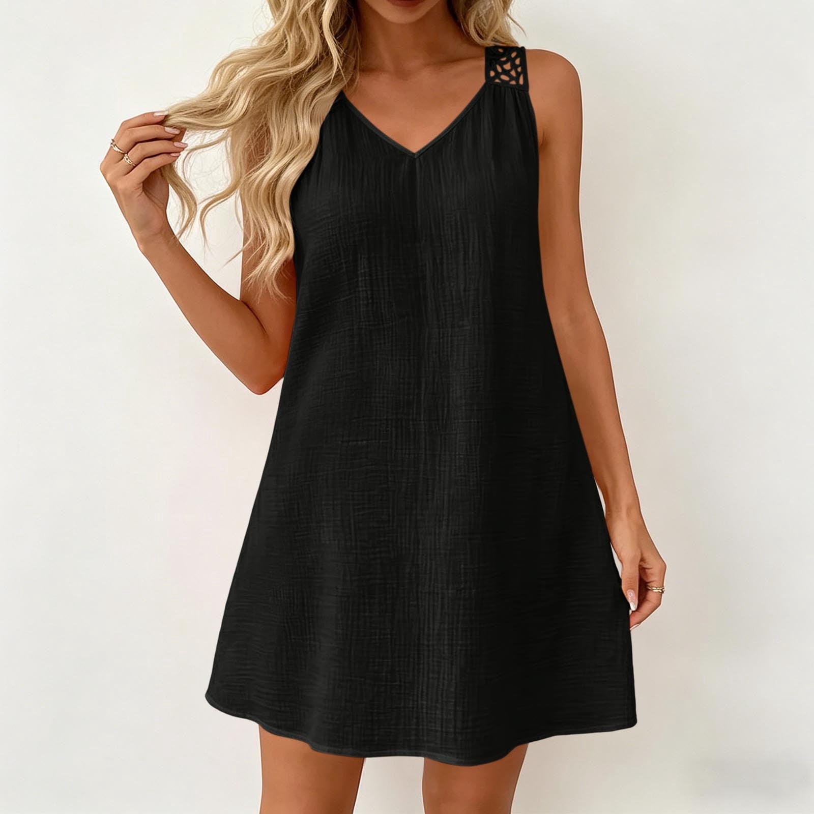 ClodeEU Women's Sleeveless V Neck Swing Dress,Casual A Line Mini ...