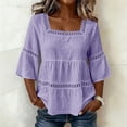 ClodeEU Women's Square Neck Hollow Out Eyelet 3/4 Bell Sleeve Tiered ...