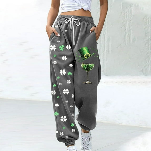 ClodeEU Women's St. Patrick's Day Print Jogger Pants with Elastic Waist ...