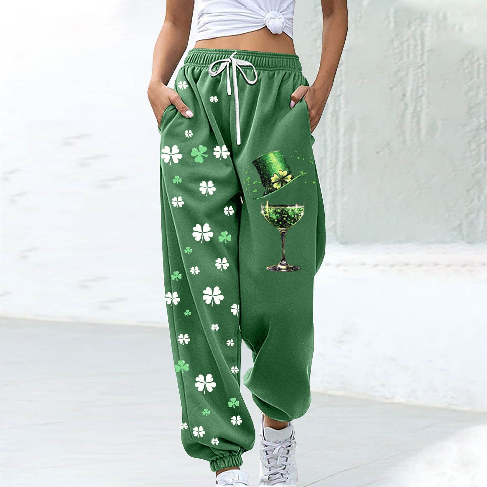 ClodeEU Women's St. Patrick's Day Print Jogger Pants with Elastic Waist ...