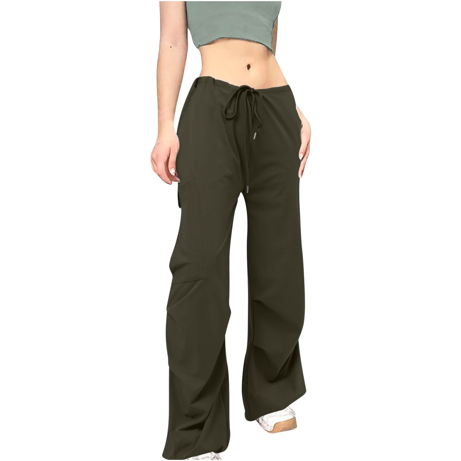 ClodeEU Women's Street Wide Leg Cargo Pants with Drawstring ,Figure ...