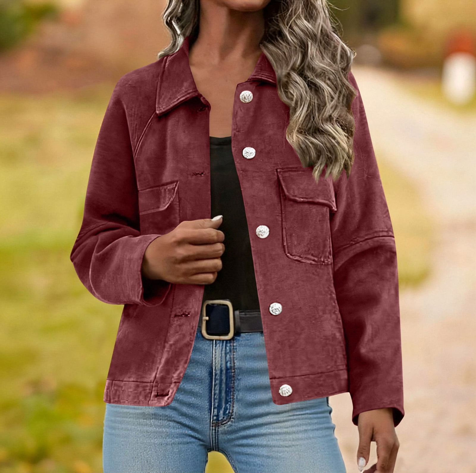 ClodeEU Women's Suede Leather Short Jacket,Vintage Button Down Jacket ...