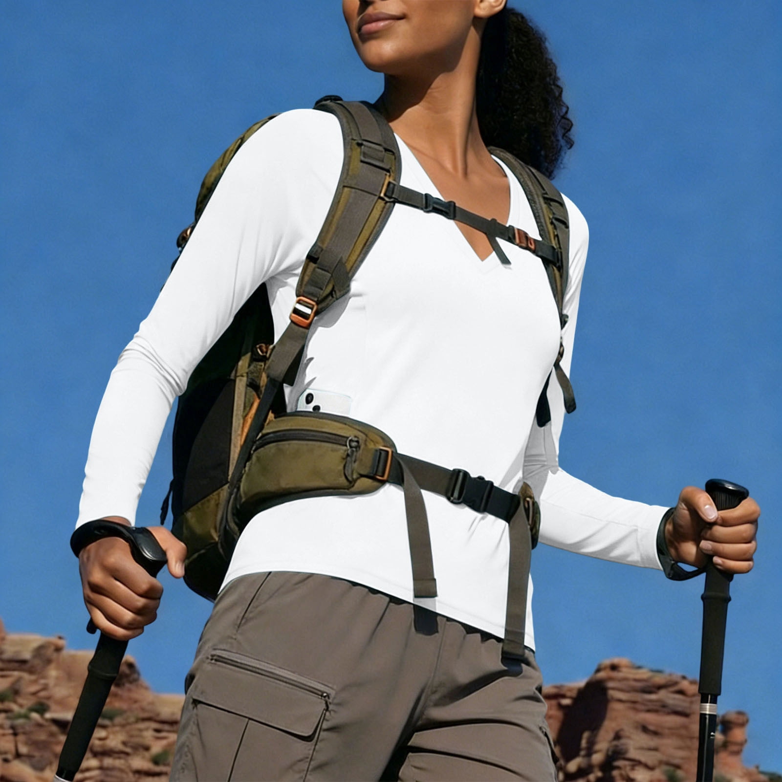 ClodeEU Women's Sun Protection Long Sleeve V Neck Top, Solid Color ...