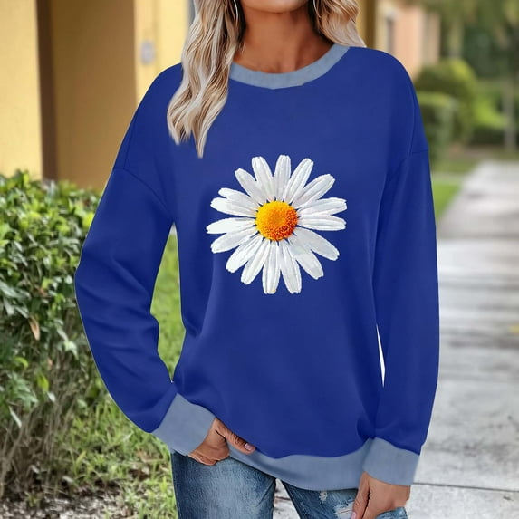 ClodeEU Women's Sunflower Floral Graphic Sweatshirt ,Long Sleeve Round ...