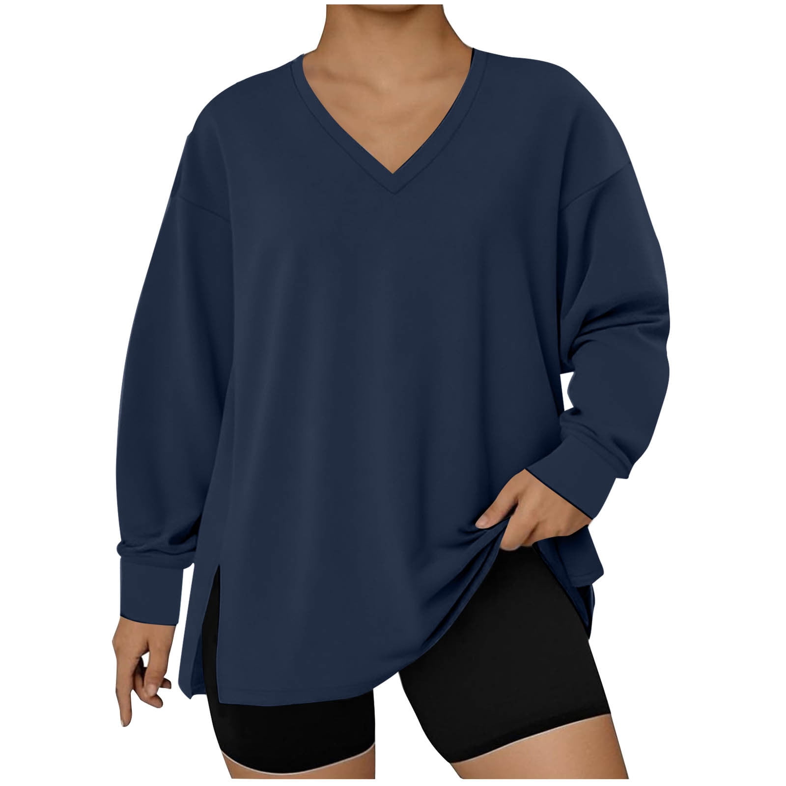 ClodeEU Women's Sweatshirt , Long Sleeve Side Split Tops , V-Neck Loose ...