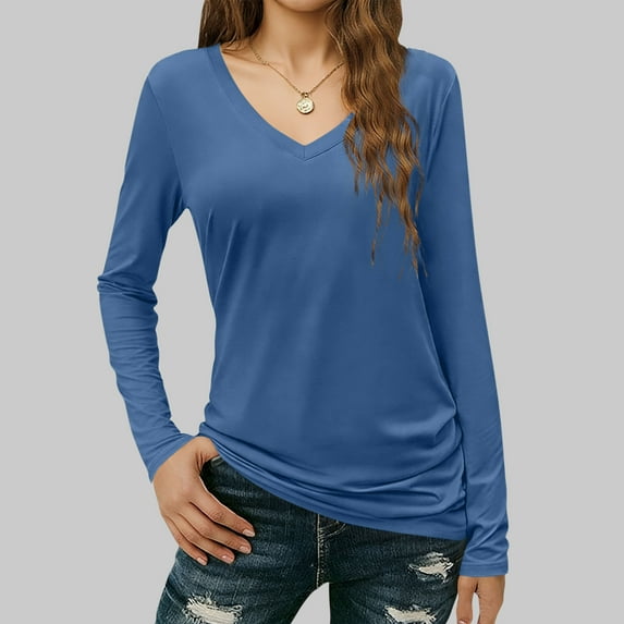 ClodeEU Women's V Neck Long Sleeve Slim Fit T Shirt,Casual Basic Tee ...