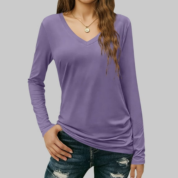 ClodeEU Women's V Neck Long Sleeve Slim Fit T Shirt,Casual Basic Tee ...